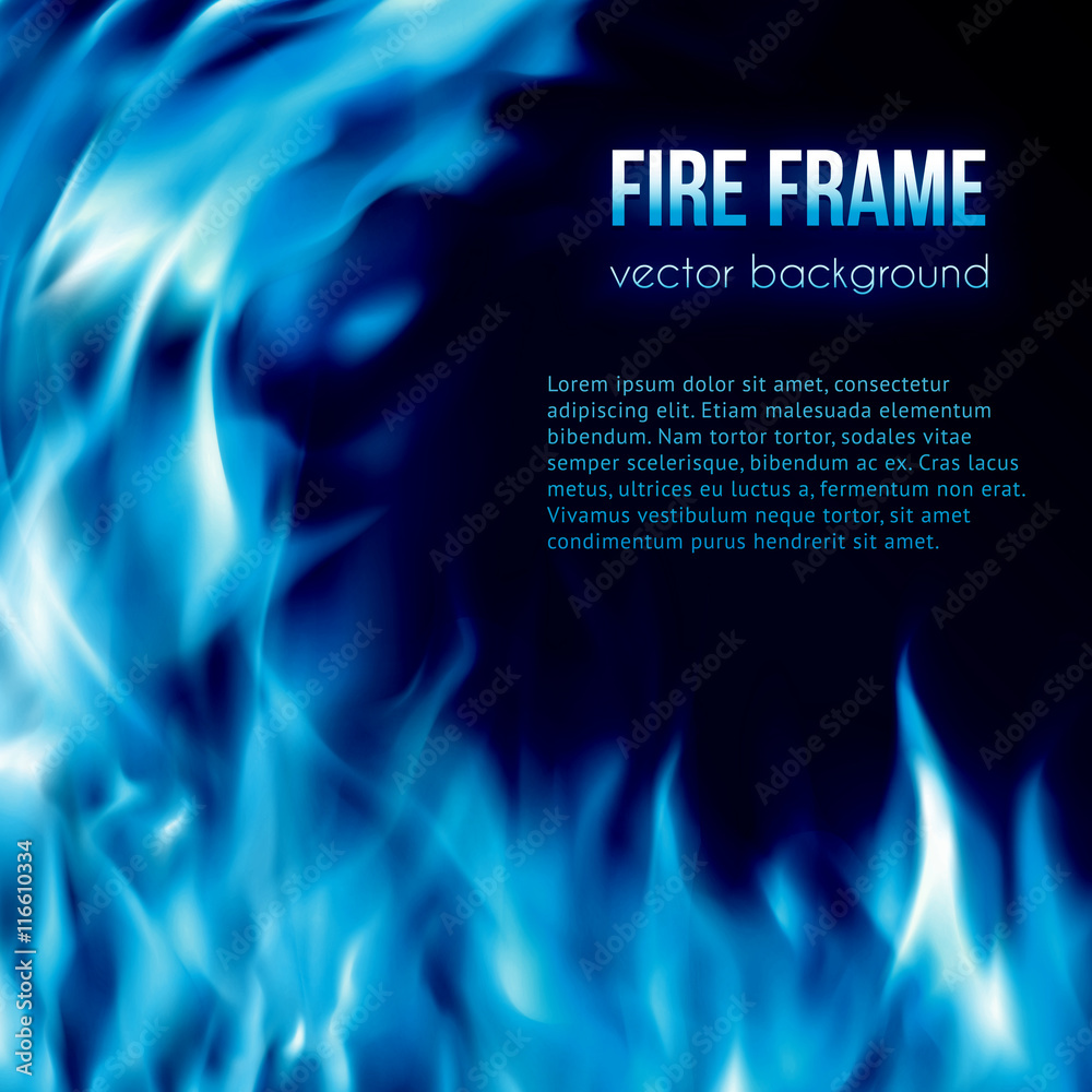 Abstract vector background with blue color burning fire flames frame ...