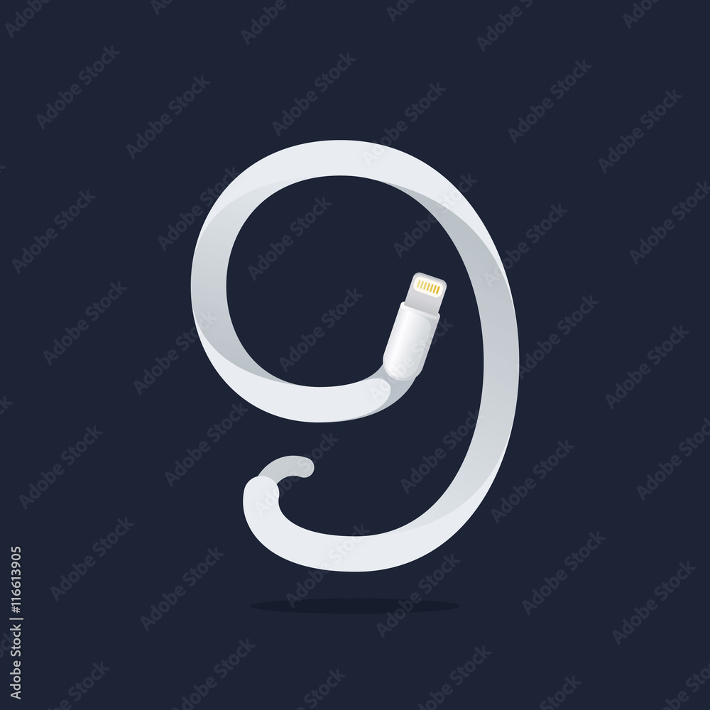 Number nine logo formed by lightning cable. Stock Vector | Adobe Stock