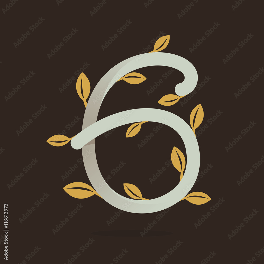 Number six logo with gold leaves Stock Vector | Adobe Stock