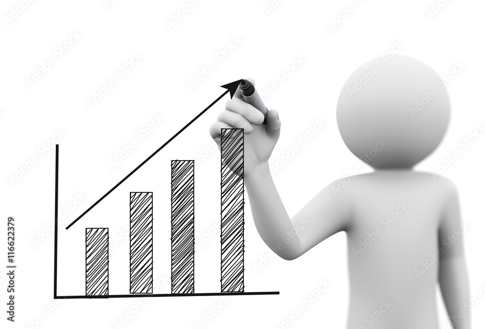 3d person drawing growth progress bar chart Stock Illustration | Adobe ...
