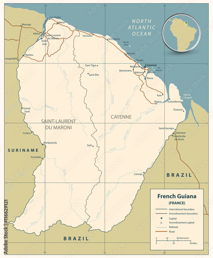 French Guiana road map Stock Vector | Adobe Stock
