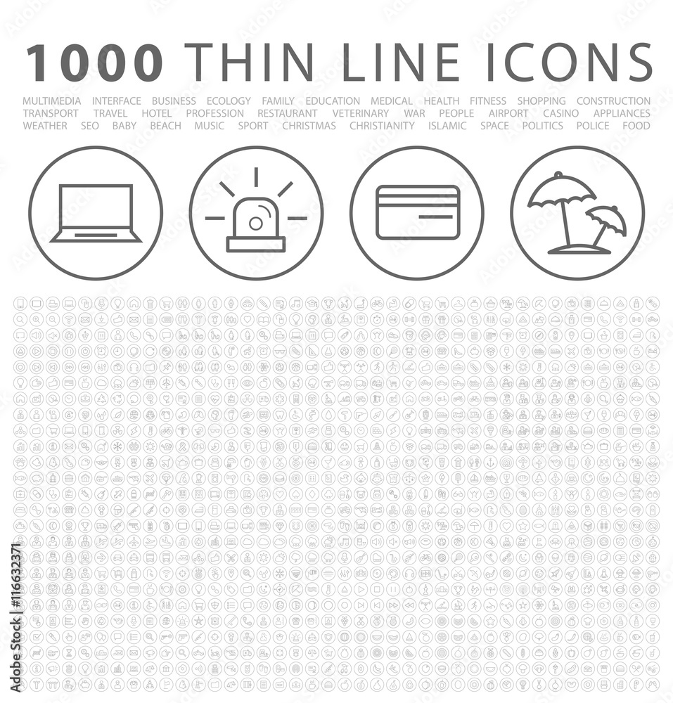 Set of 1000 Isolated Minimal Modern Simple Elegant Black Icons on ...