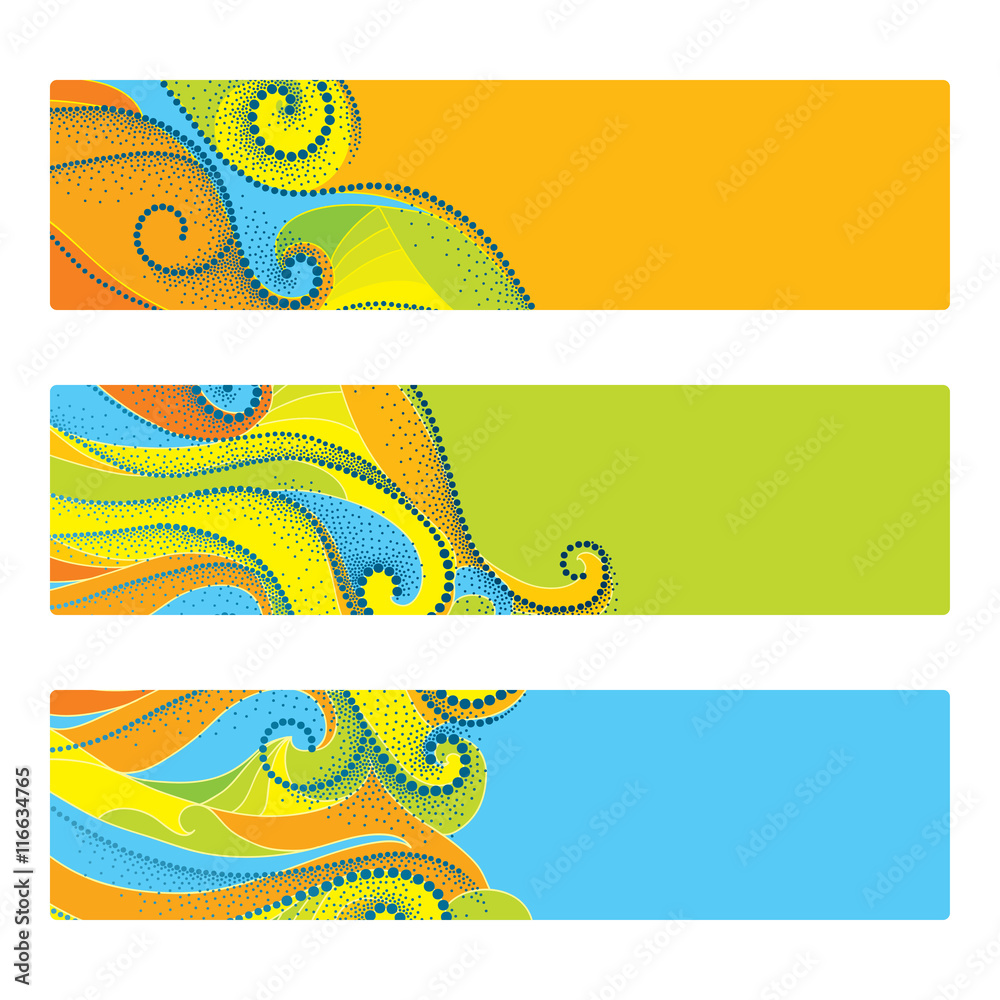 Vector set with abstract template with dotted swirls isolated on white ...