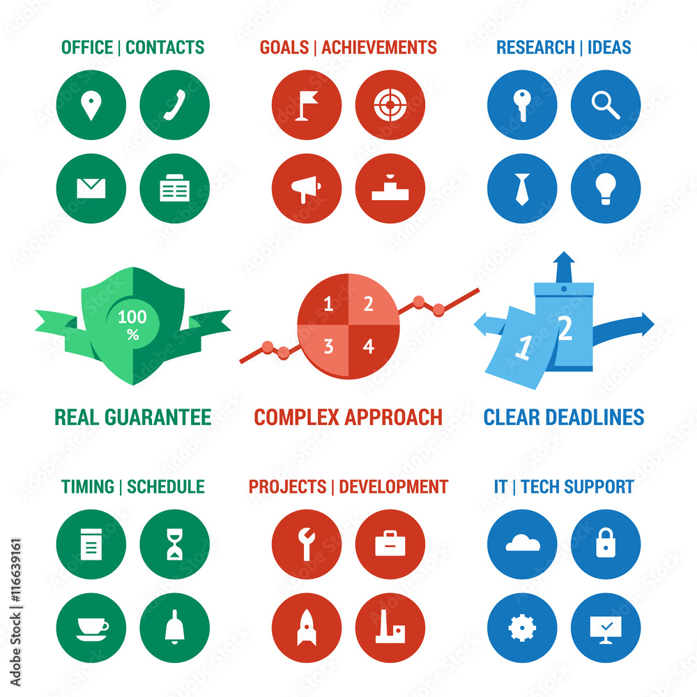 Vetor de Icons set of company development area. Color 2. do Stock ...