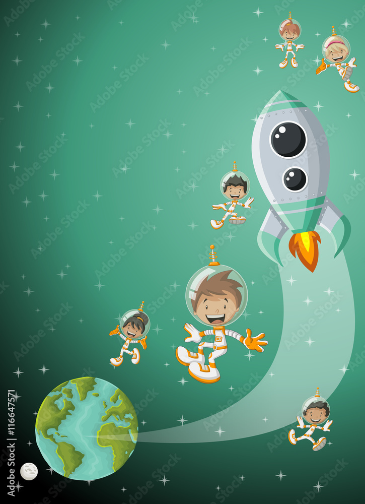 Cartoon Space Shuttle On Moon