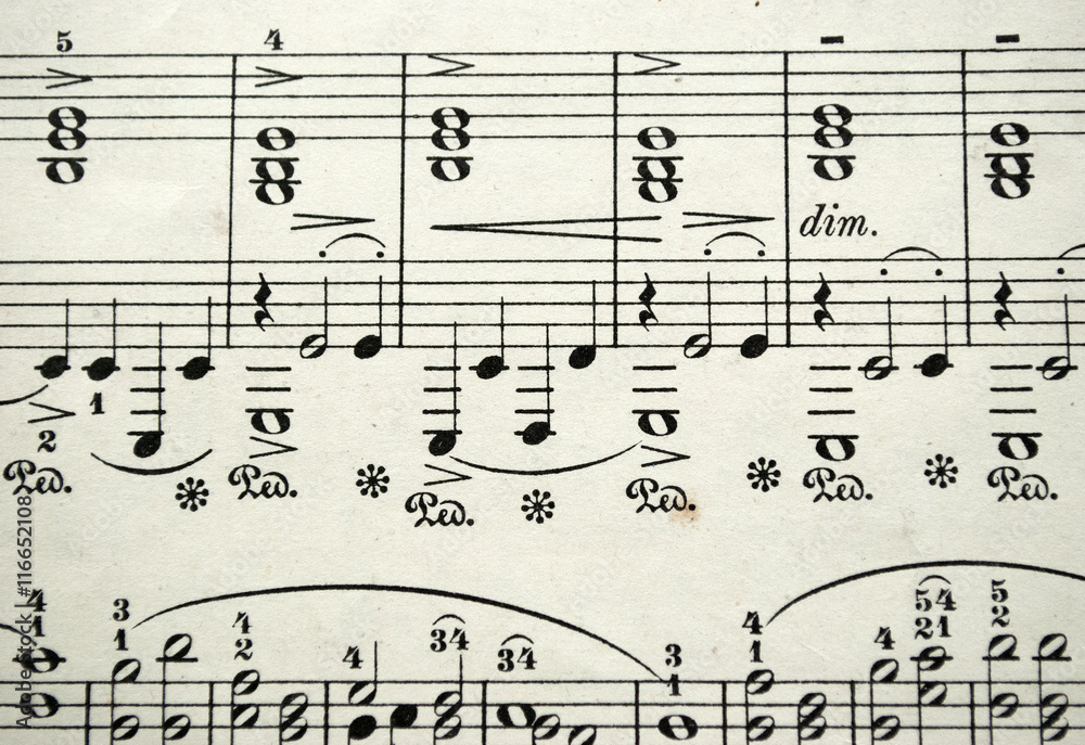 Altes, vergilbtes Notenblatt, Musiknoten, Textur, Hintergrund Stock ...