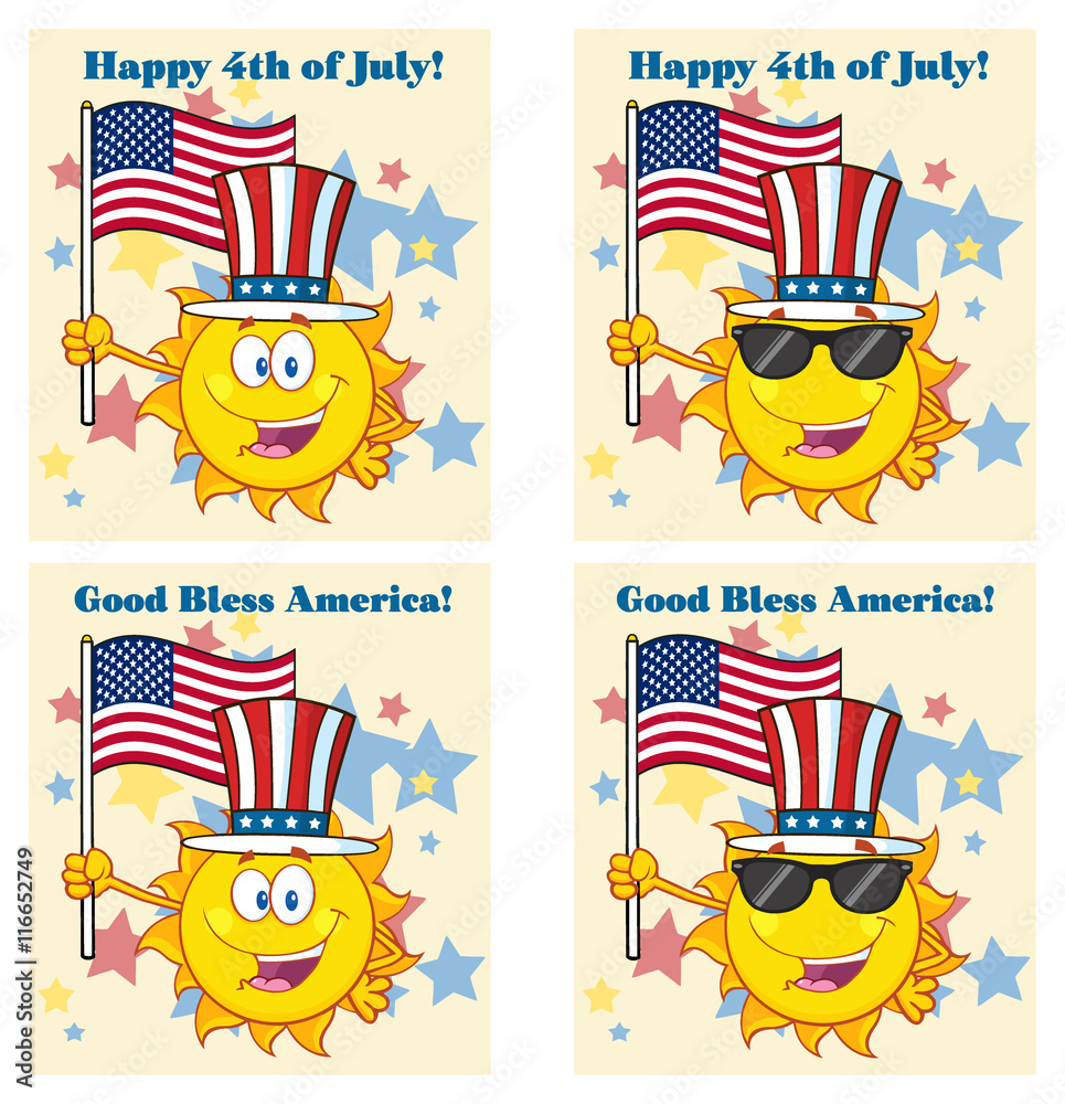 Sun Cartoon Mascot Character 24. Set Collection Isolated On White ...