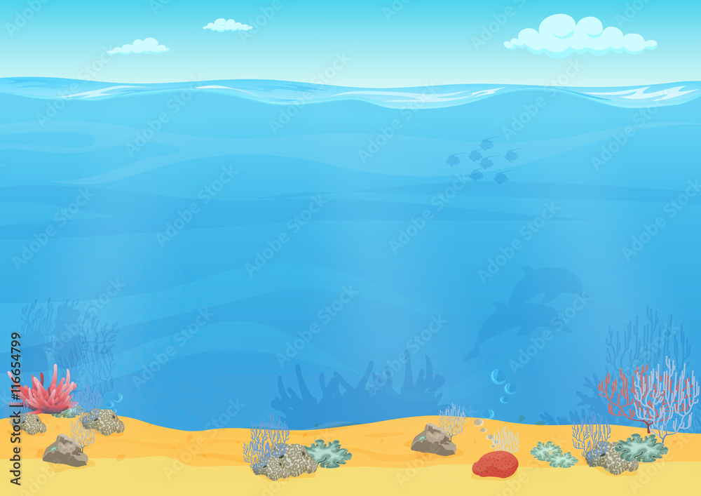 Cartoon sea bottom background for game design. Underwater empty ...