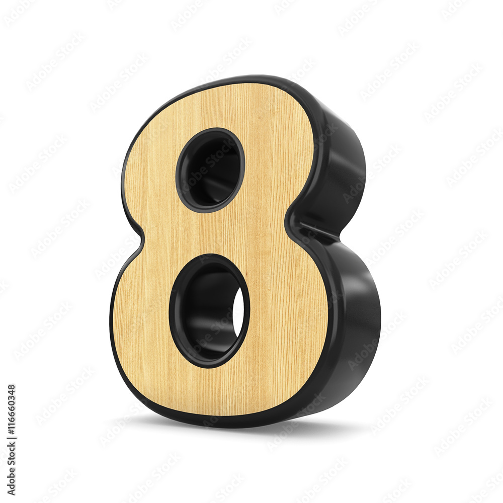 3d wood and black plastic material number 8 eight isolated white Stock ...