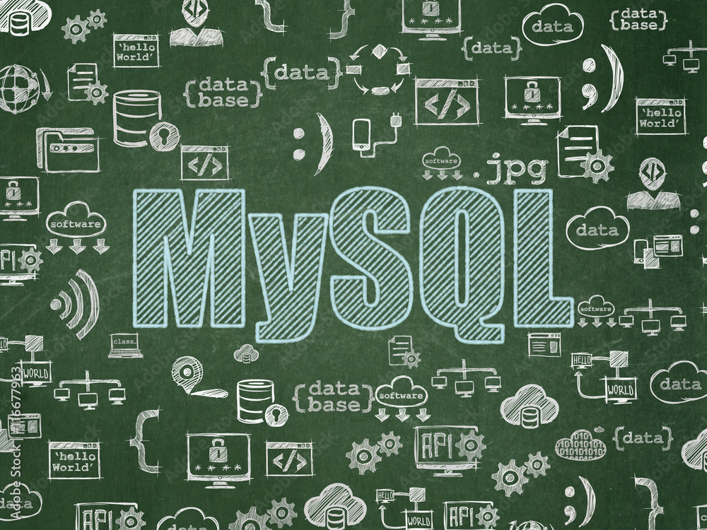 Database concept: MySQL on School board background Stock-Illustration ...