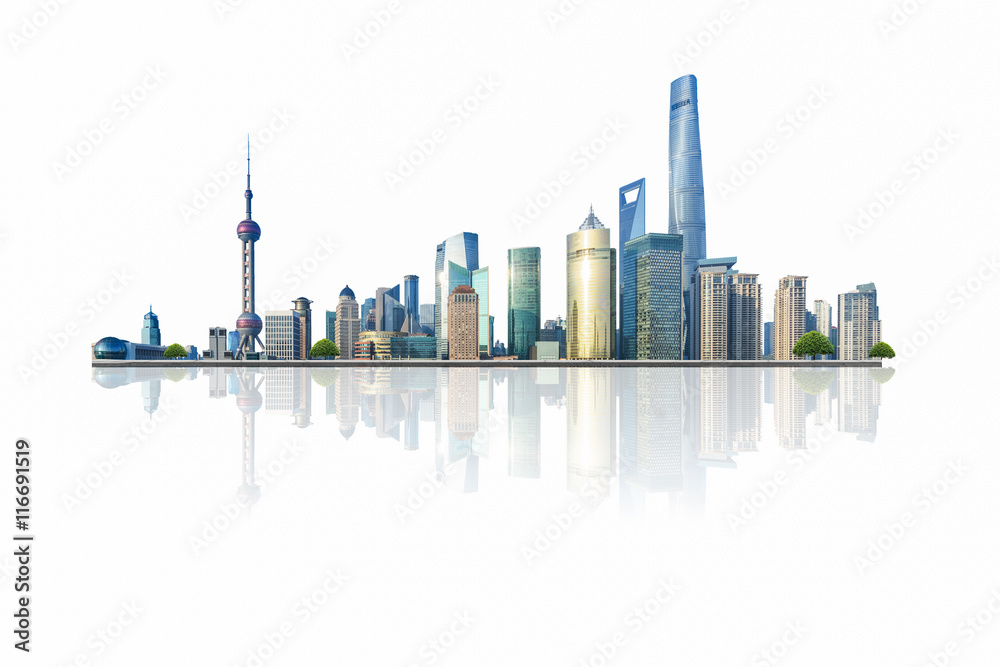 shanghai cityscape and skyline with white background,china. Stock Photo ...