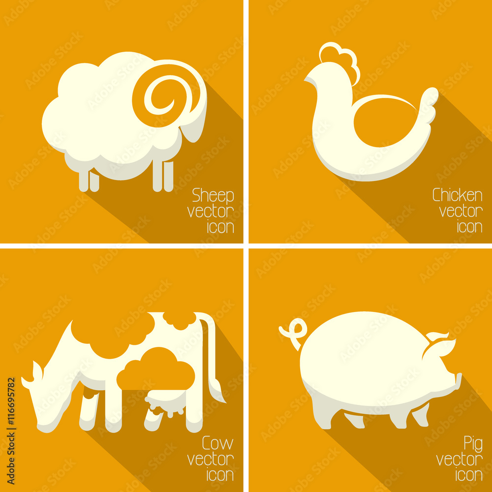 Farm animals icon. Sheep, cow, pig, chicken icons Stock Vector | Adobe ...