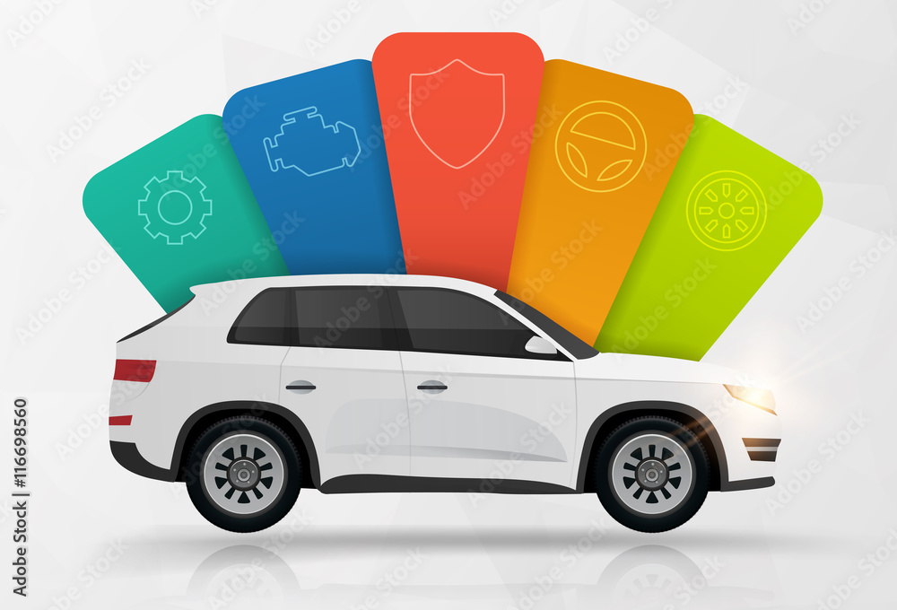 Car infographics design template with charts and elements, bright flat ...