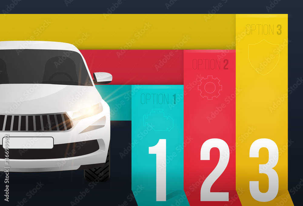 Car infographics design template with charts and elements, bright flat ...