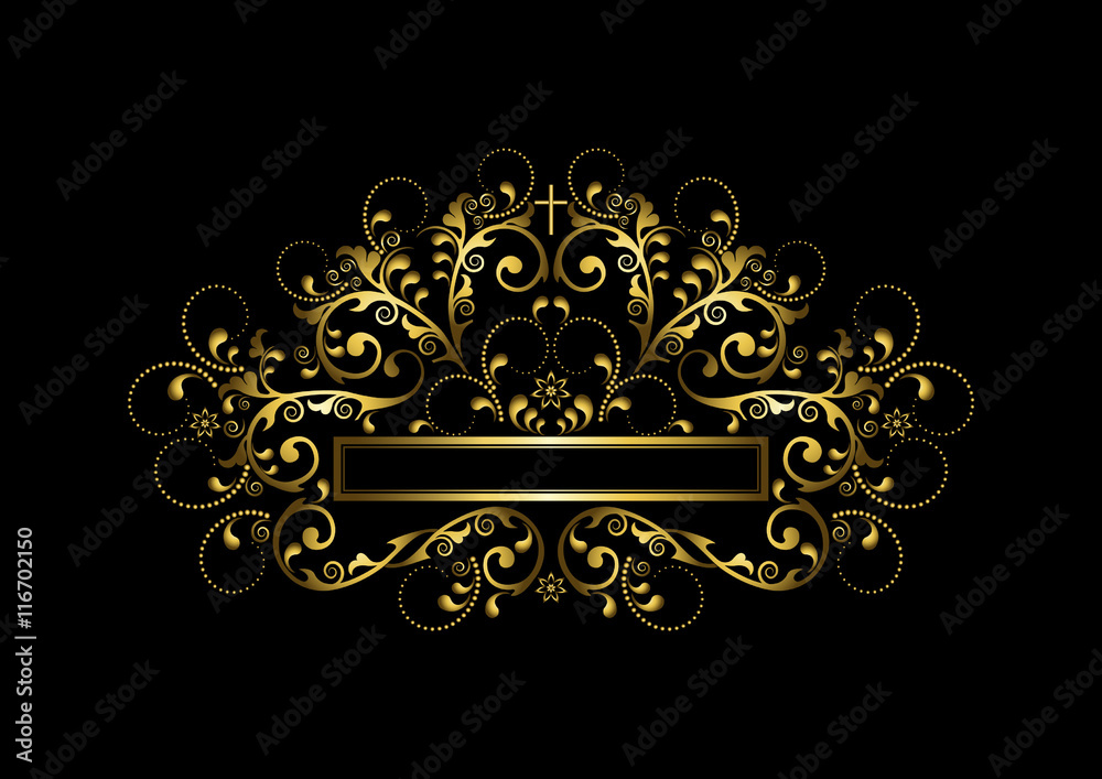 Luxury gold frame with a beads, curls and gold cross Stock Vector ...