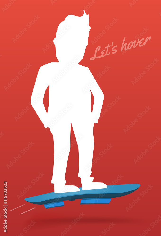 Flying hoverboard vector illustration background, flat cartoon style ...
