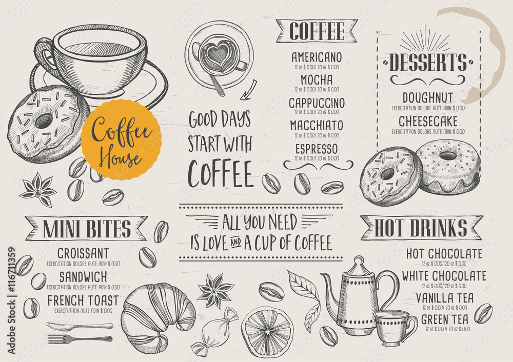 Coffee restaurant cafe menu, template design. Stock Vector | Adobe Stock