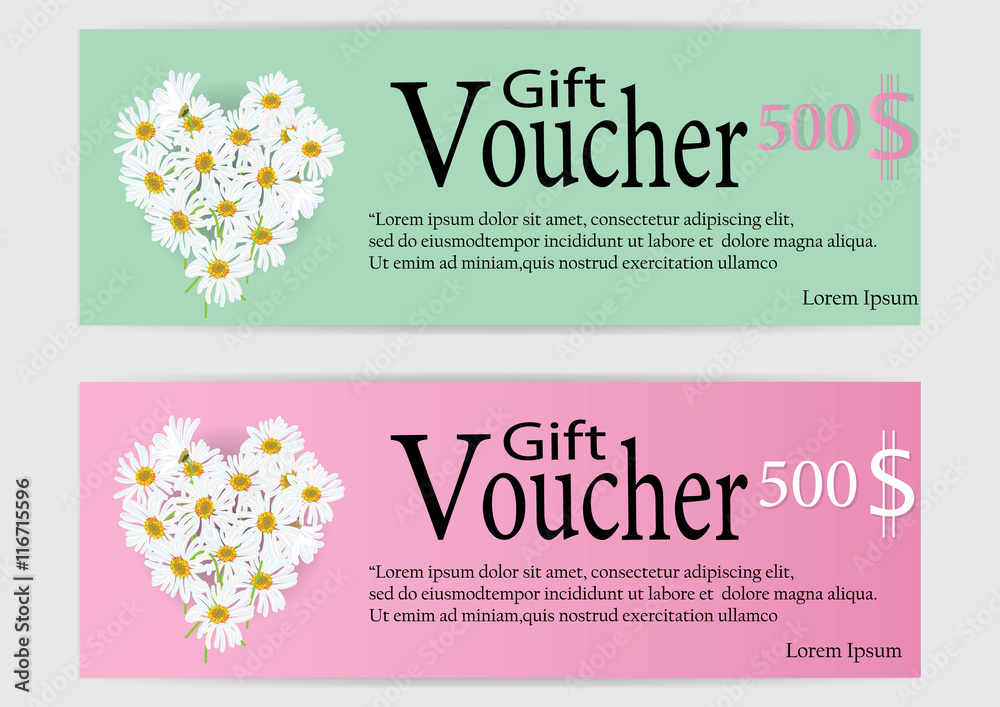 Gift voucher for marketing promotion with daisy flower background,set ...