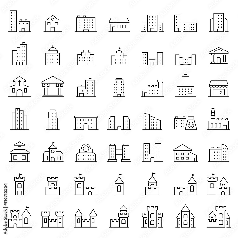 Building icon set in thin line style. Vector symbols. Stock Vector ...