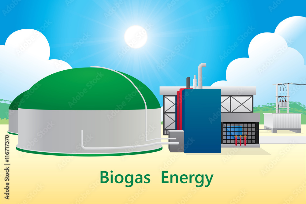 Vector illustration of biogas energy/biogas power plant. Stock Vector ...
