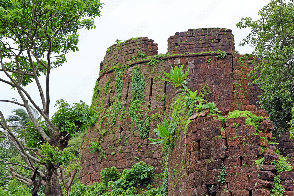 Remains of one of the turrets of Cabo de Rama Fort in Goa, India. A ...