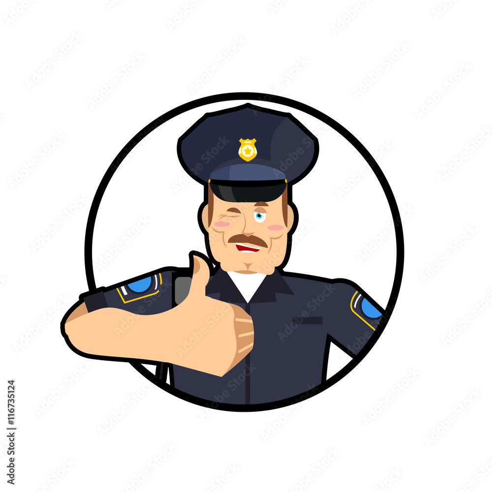Police thumbs up. Signs all right. cheerful Kop. Policeman Hand Stock ...