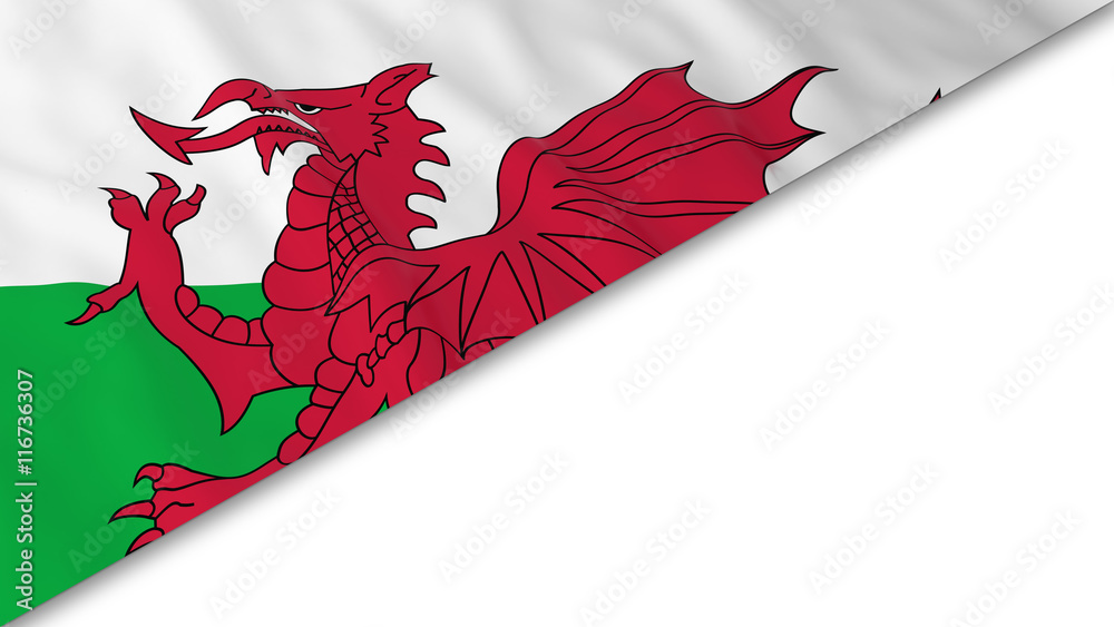 Welsh Flag corner overlaid on White background - 3D Illustration Stock ...
