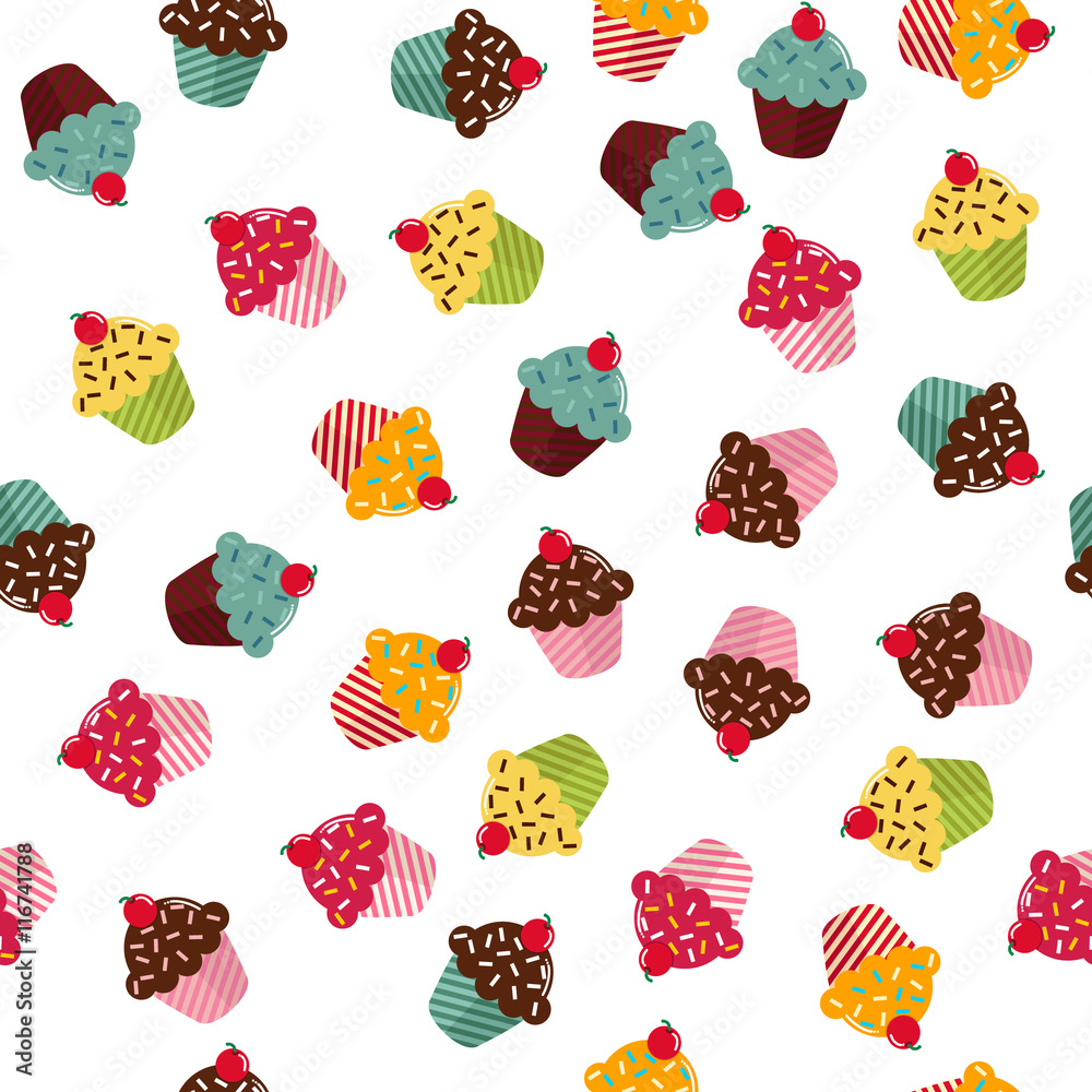 Seamless texture with different cupcakes on white background. Stock ...