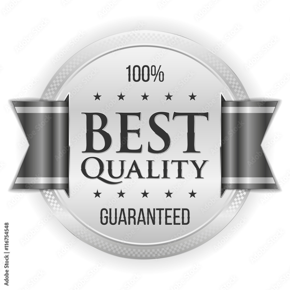 Silver best quality button, badge on white background Stock ...