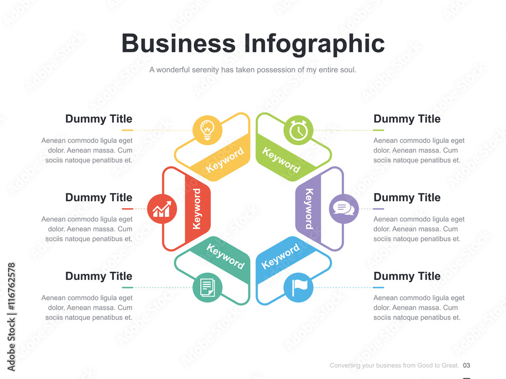 Flat business presentation vector slide template with diagram chart ...
