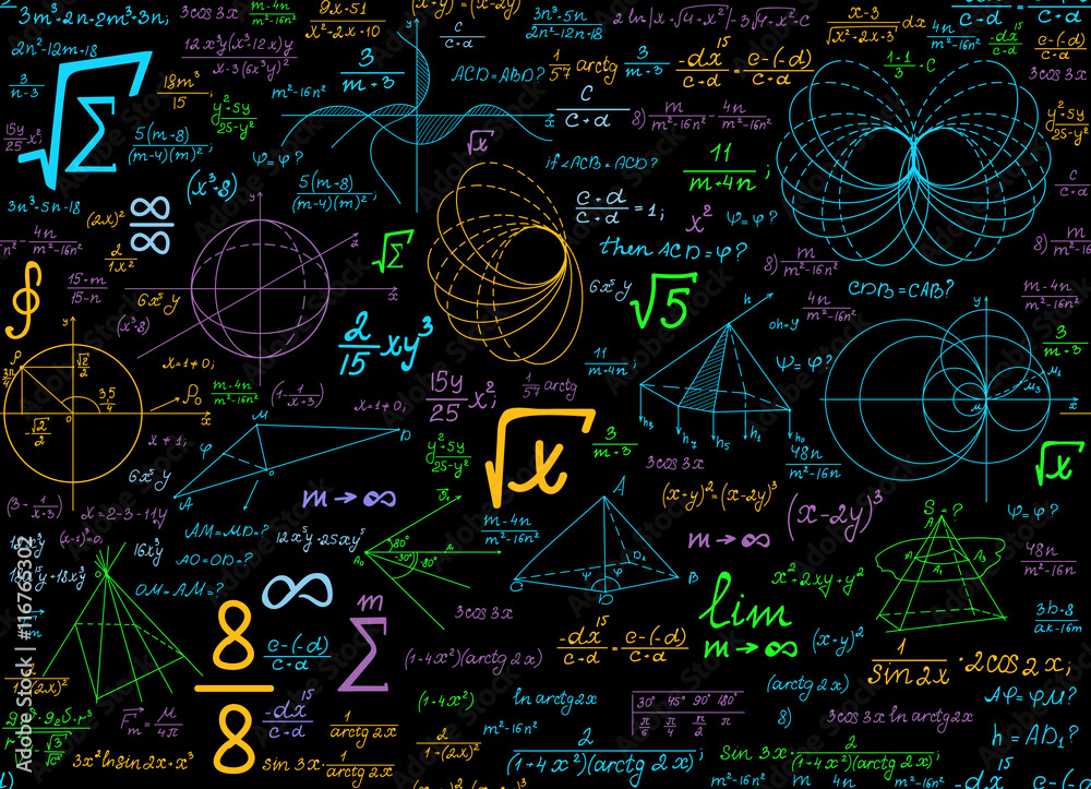 Math multicolored vector seamless pattern with geometrical plots ...