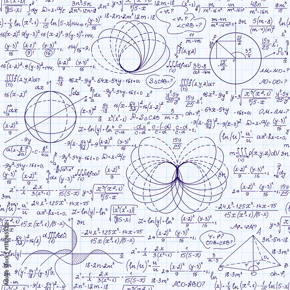 Math vector seamless texture with various mathematical signs, calculations, formulas, equations ...