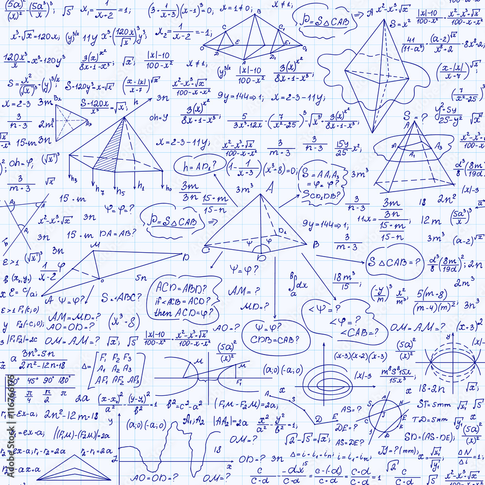 Mathematical educational vector seamless pattern with handwritten ...