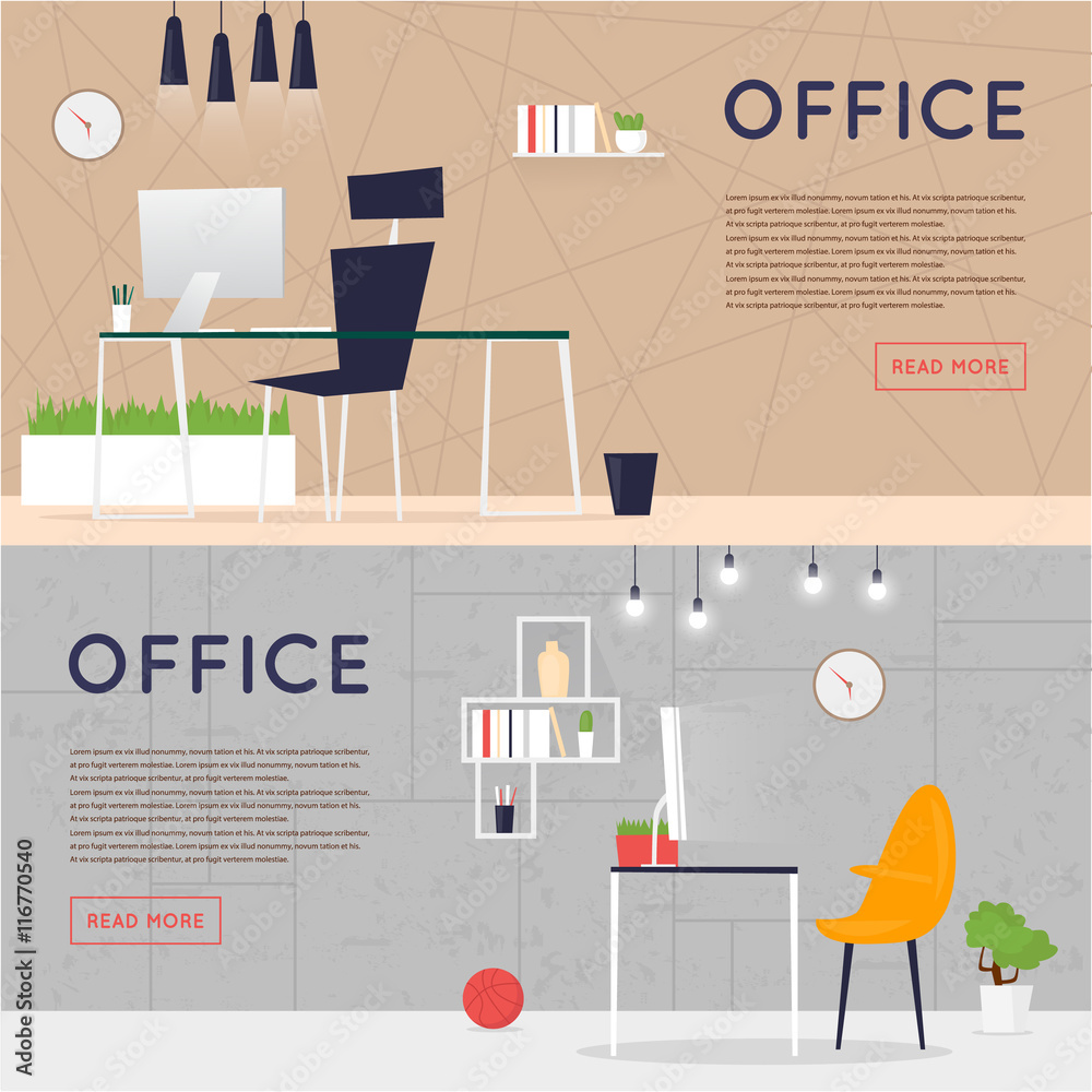 Office interior with designer desktop, business workspace in the office ...