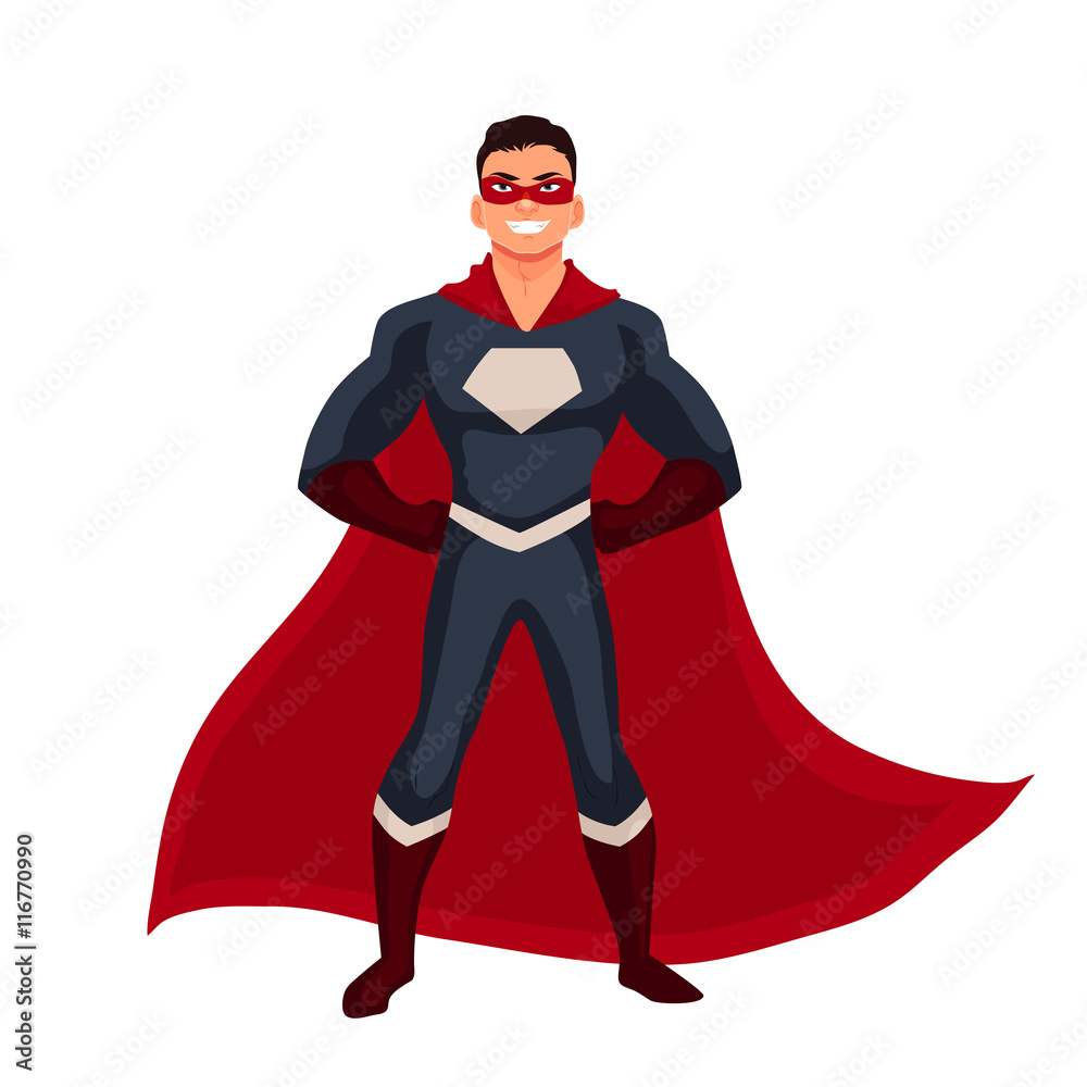 Male superhero cartoon style vector illustration isolated on white ...