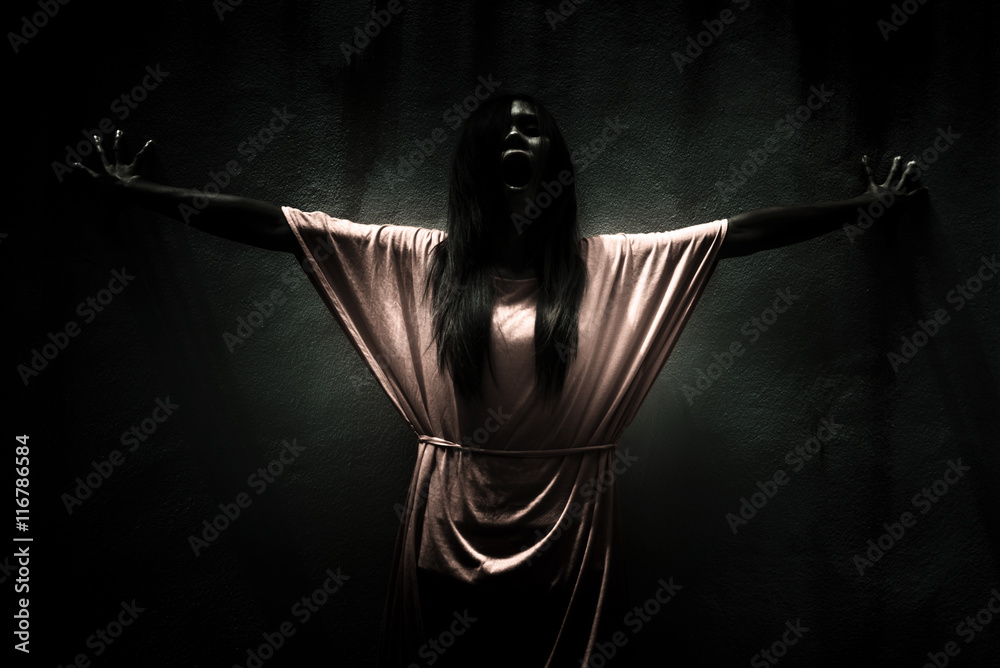 Ghost women screaming in the dark,Scary background for book cover Stock ...
