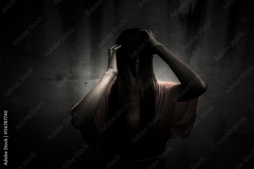 In middle of the light,Ghost women in the dark,Scary background for ...