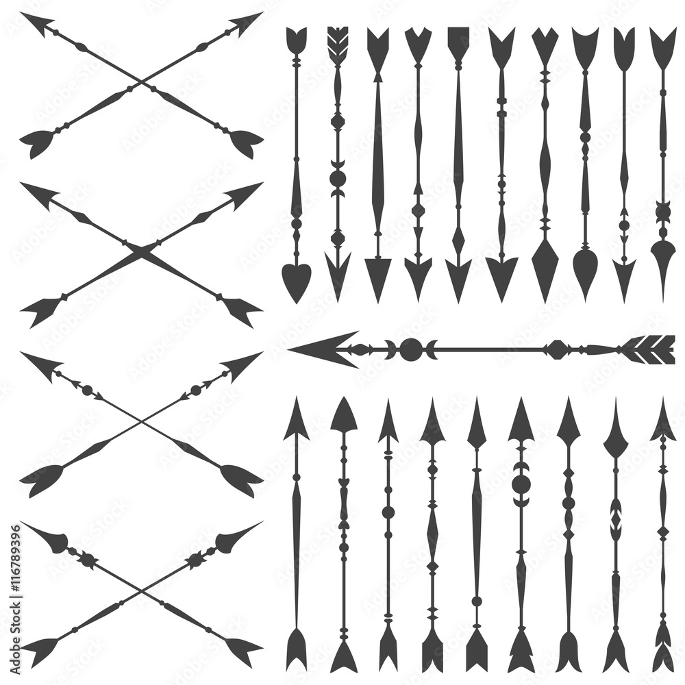 Arrow clip art set in on white background. Collection of vintage arrows ...