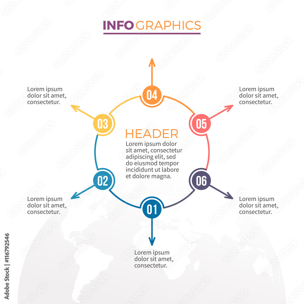 Linear infographics. Minimalistic chart, diagram with 6 steps. Stock ...
