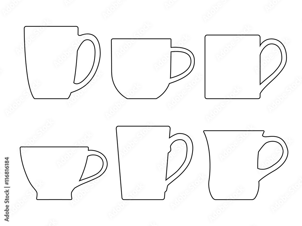 Various tea mugs - outline. Vector illustration. Stock Vector | Adobe Stock