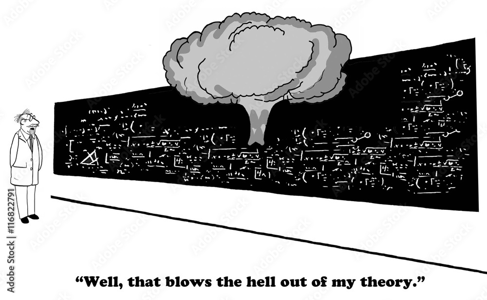 Business cartoon about a theory exploding, it was wrong. Stock ...