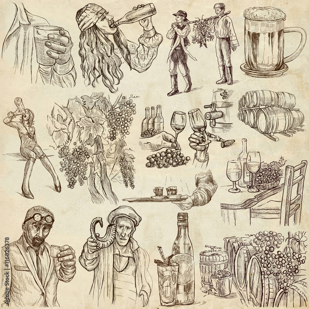 Drinking people. Drink. Alcohol.Collection of an hand drawing ...