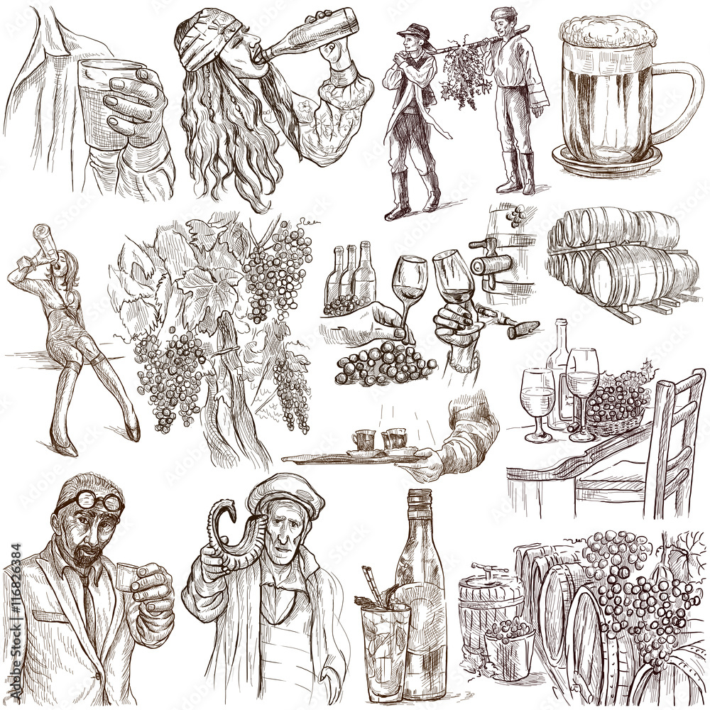 Drinking people. Drink. Alcohol.Collection of an hand drawing ...