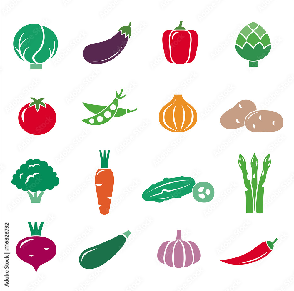 Big collection of vegetables symbols. Vector illustration. Stock Vector ...