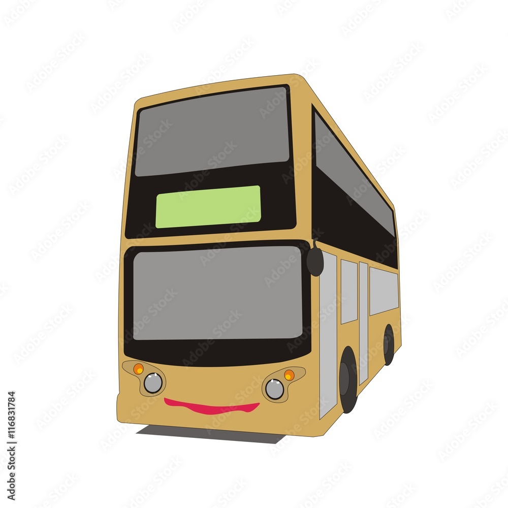 Illustration cartoon double-decker bus in Hong Kong City route isolated ...