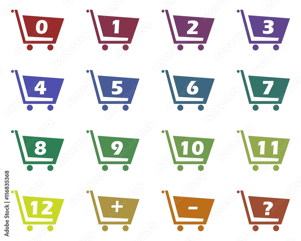 Set of color full shopping chart with number and sign Stock Vector ...