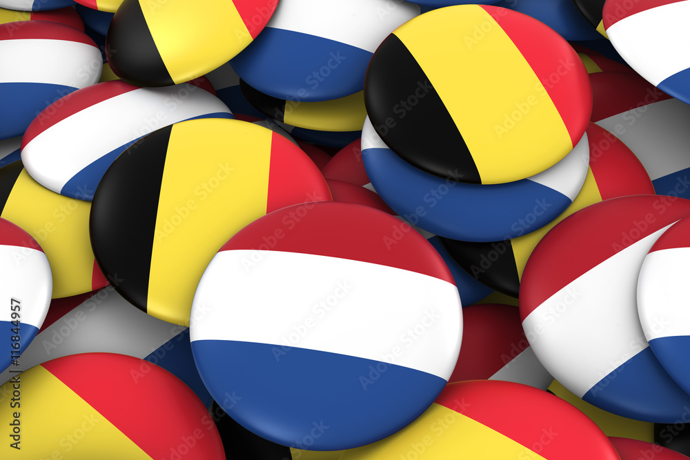 Netherlands and Belgium Badges Background - Pile of Dutch and Belgian ...