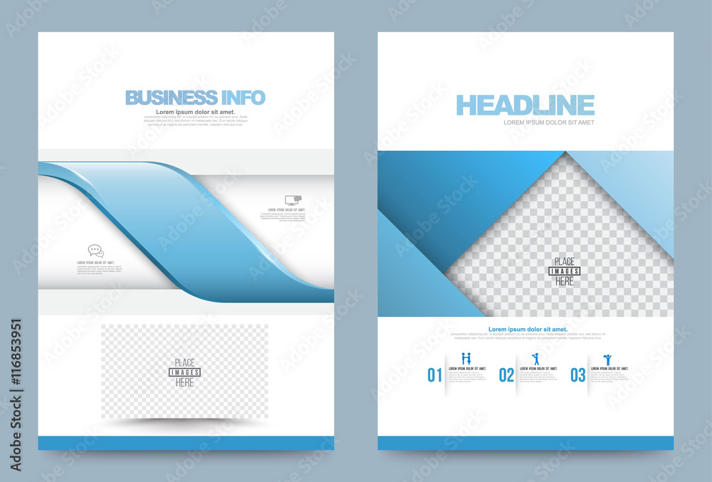 Blue Annual report brochure flyer design template vector wave strips ...