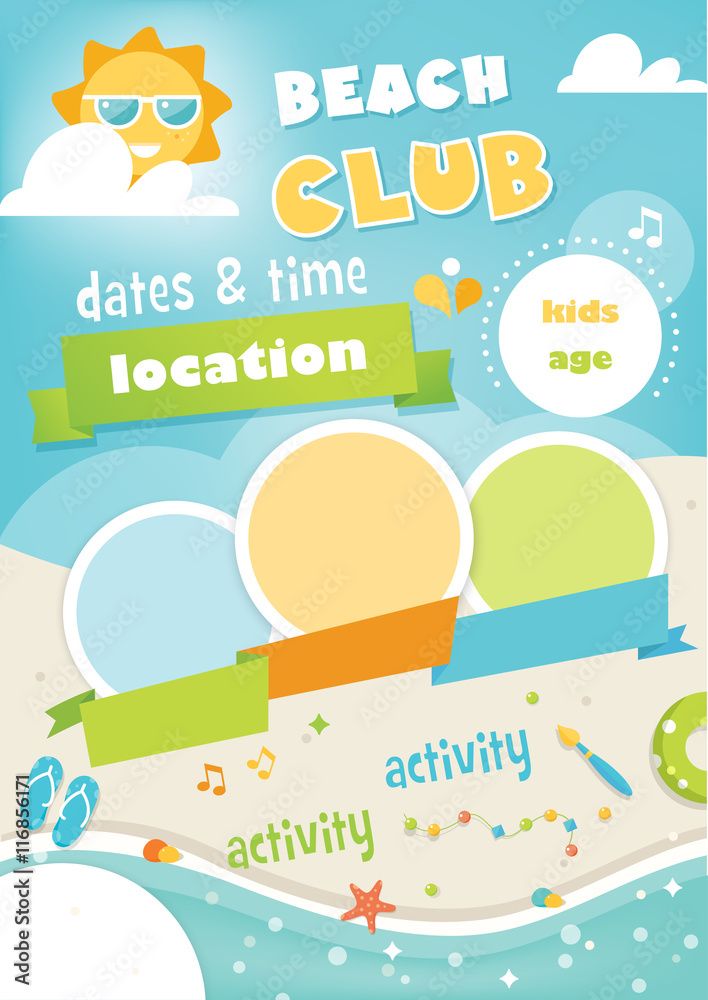 Beach Club or Camp for Kids. Summer Poster Vector Template Stock Vector ...