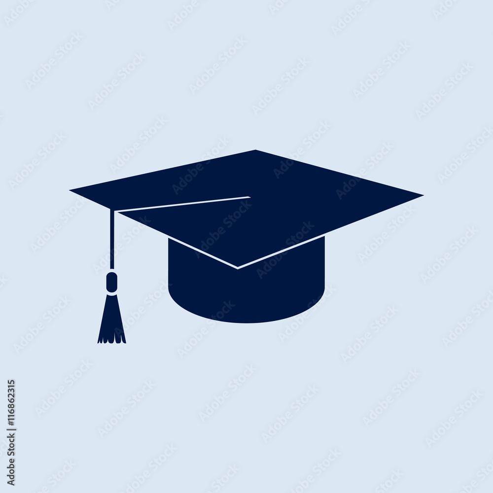 Graduation cap icon. Isolated on light-blue background. Vector ...